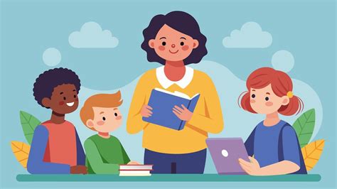 Premium Vector A Kindergarten Teacher Uses A Digital Device To Read A