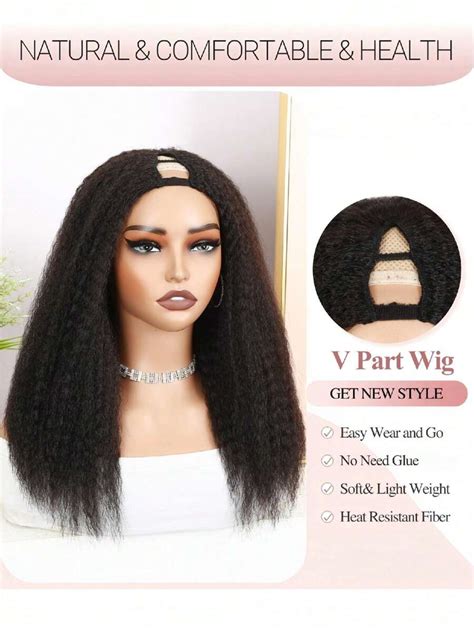 V Part Wig Kinky Straight Hair Wigs For Black Women 180 Density Yaki V