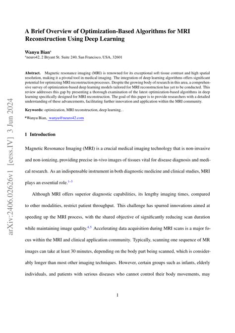 pdf a brief overview of optimization based algorithms for mri