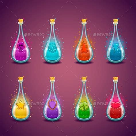 Set With Different Luminous Magic Elixirs