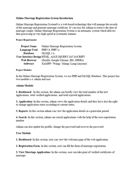 Online Marriage Registration System Inroduction Pdf Php World