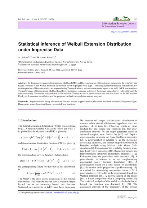 Pdf Statistical Inference Of Weibull Extension Distribution Under Imprecise Data