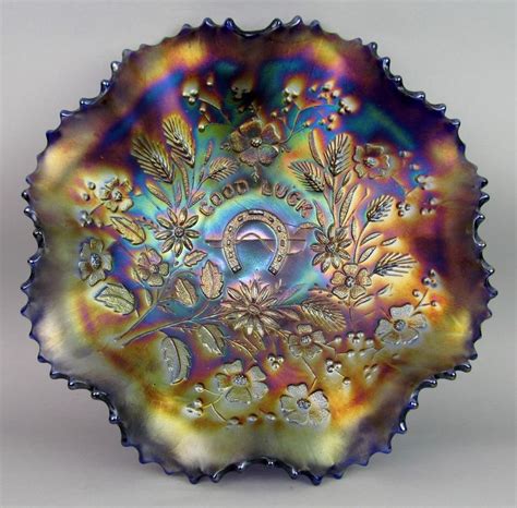 Blue Carnival Glass 9 Ruffled Bowl With Ribbed Exterior Carnival
