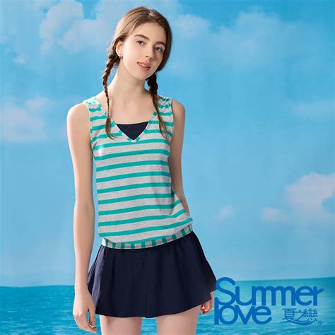 夏之戀SUMMERLOVE大女長版褲連裙兩件式泳衣S23707 兩件式泳裝 比基尼 Yahoo奇摩購物中心