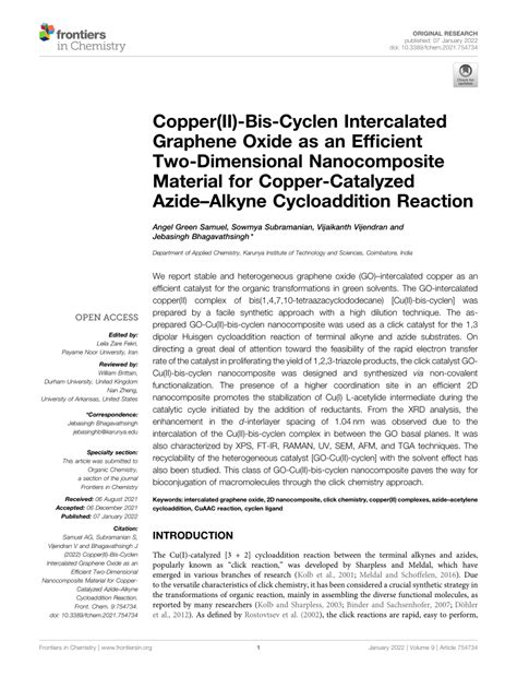 Pdf Copperii Bis Cyclen Intercalated Graphene Oxide As An Efficient