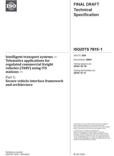 ISO DTS FDIS 7815 1 2024 Intelligent Transport Systems Telematics Applications For Regulated