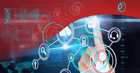 Composition Of Finger Touching Interactive Screen With Network Of Icons