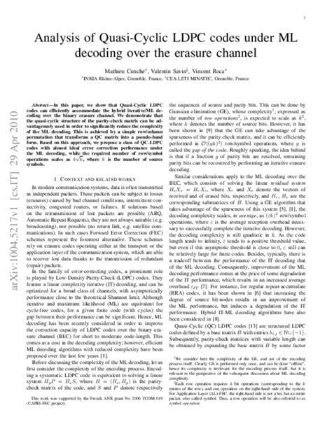 Pdf Analysis Of Quasi Cyclic Ldpc Codes Under Ml Decoding Over The