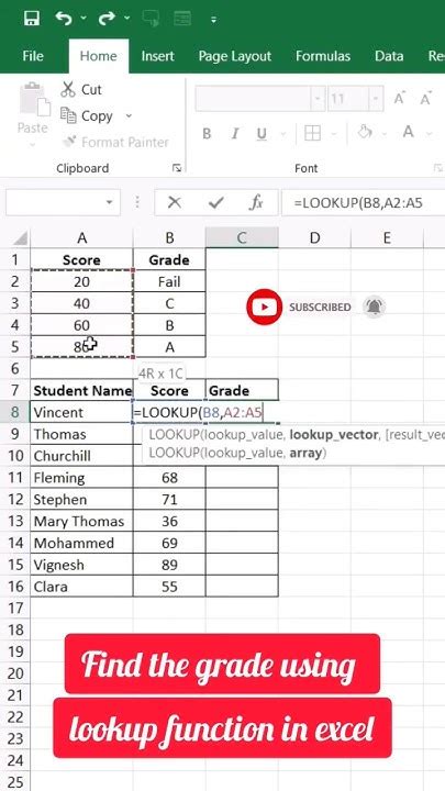 Calculate Grades Using Lookup Function ️ ️ ️ ️ Lookup Function In Excel😍😍😍😍 Shorts Youtube