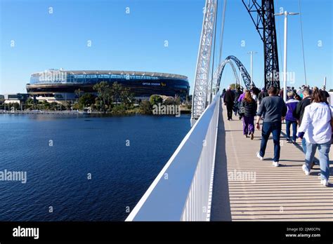 Matagarup Pedestrian Bridge Crossing Over The Swan River With Perth