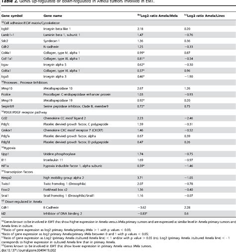 Table 2 From Epithelial Mesenchymal Transition Like And Tgfβ Pathways