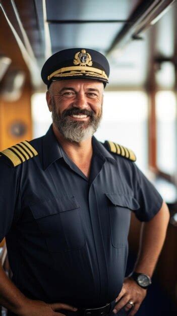 Premium Ai Image Portrait Ship Captain In Uniform Standing On The