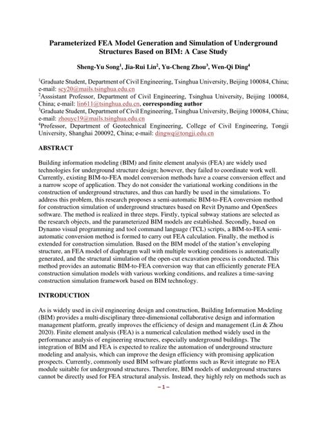 Pdf Parameterized Fea Model Generation And Simulation Of Underground