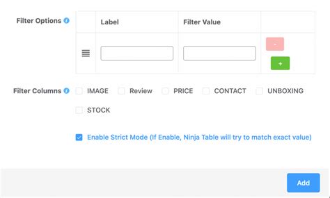 custom filter data table