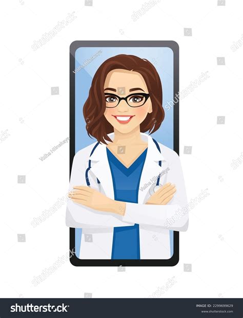 Beautiful Doctor Nurse Blank Phone Screen Stock Vector Royalty Free