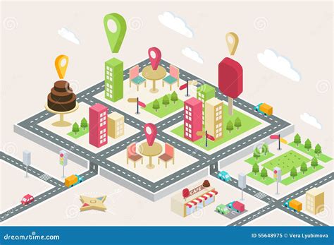 Isometric View A Three Dimensional Map Of A City Stock Vector Image
