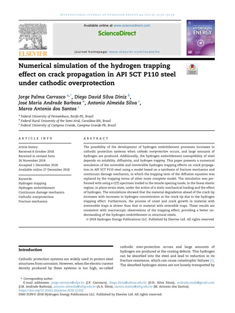 Pdf Numerical Simulation Of The Hydrogen Trapping Effect On Crack