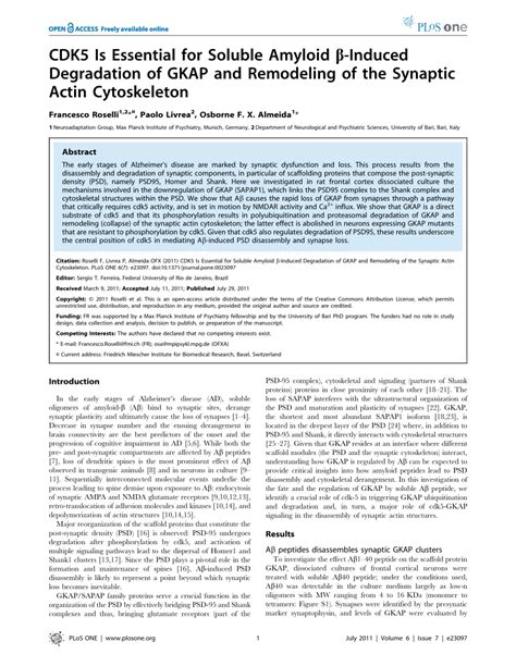 Pdf Cdk5 Is Essential For Soluble Amyloid β Induced Degradation Of