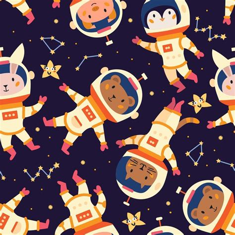 Space Astronaut Seamless Pattern In Cartoon Style Vector Design