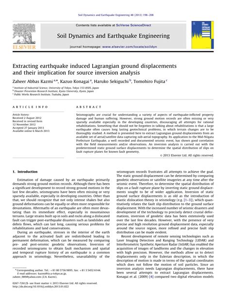 Pdf Extracting Earthquake Induced Lagrangian Ground Displacements And Their Implication For