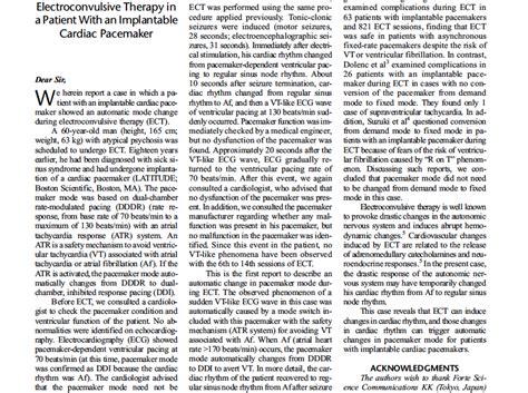 Pacemaker Mode Switch During Ect Case Report From Japan