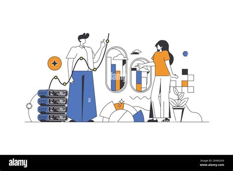 Big Data Web Concept In Flat Outline Design With Characters Man And