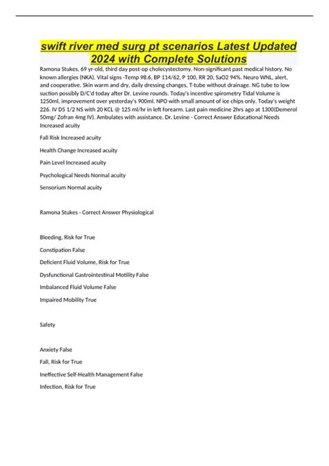 Swift River Med Surg Pt Scenarios Latest Updated 2024 With Complete