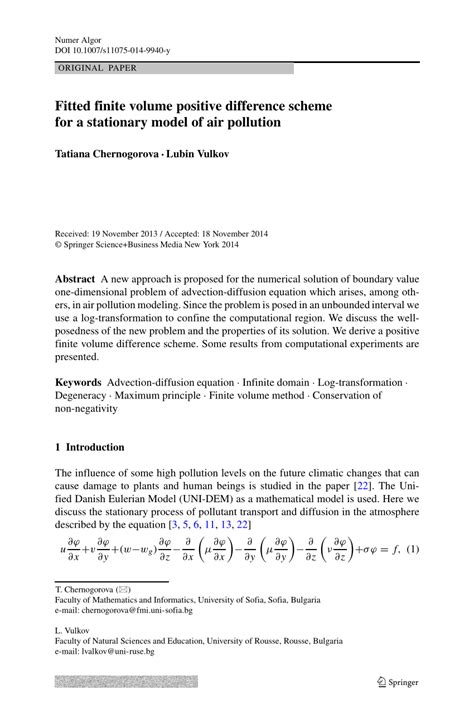 Pdf Fitted Finite Volume Positive Difference Scheme For A Stationary