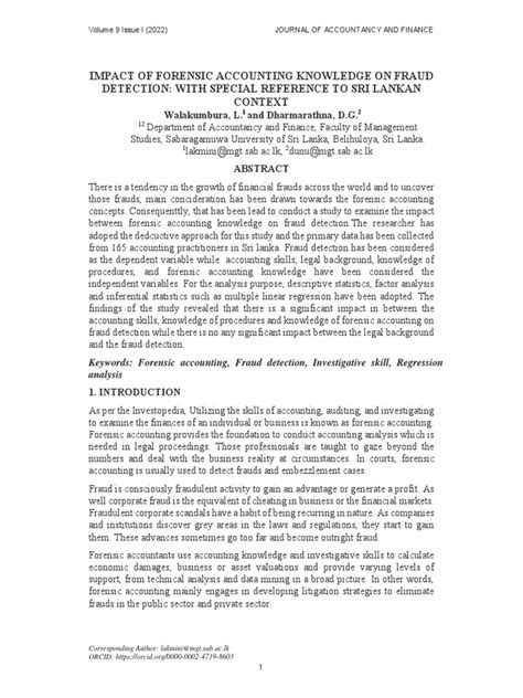 Impact Of Forensic Accounting Knowledge On Fraud Detection With Special Reference To Sri Lankan