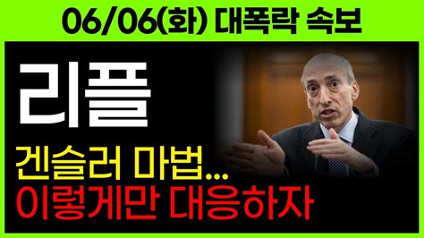 06월06일화 리플 대폭락 속보 겐슬러 마법 이렇게만 대응하자 Youtube