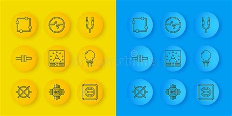 Set Line Electric Circuit Scheme Ampere Meter Multimeter Voltmeter Electrical Outlet Light