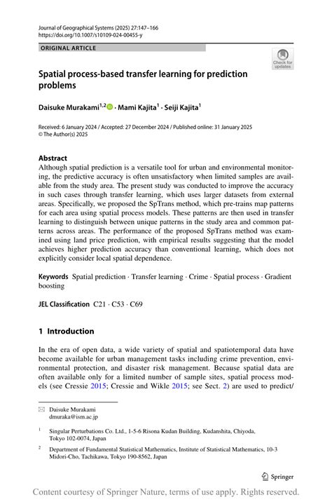 Pdf Spatial Process Based Transfer Learning For Prediction Problems