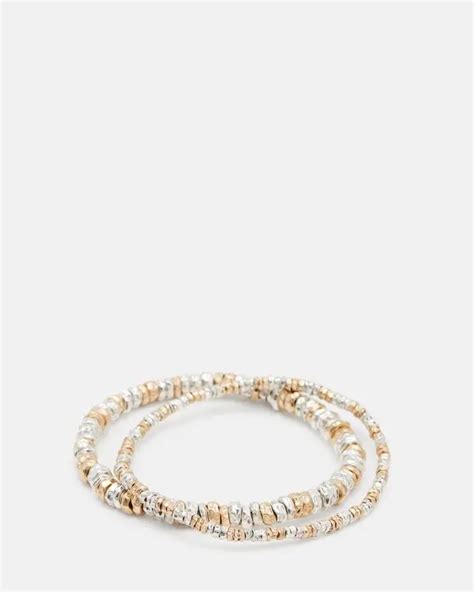 All Saints Hadley Two Tone Beaded Bracelet Set Wrm Braswrm Slver