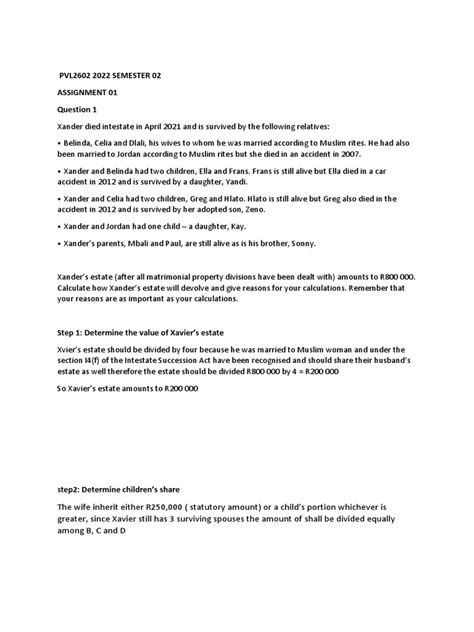 Pvl2602 Assignment 1 Pdf Will And Testament Intestacy