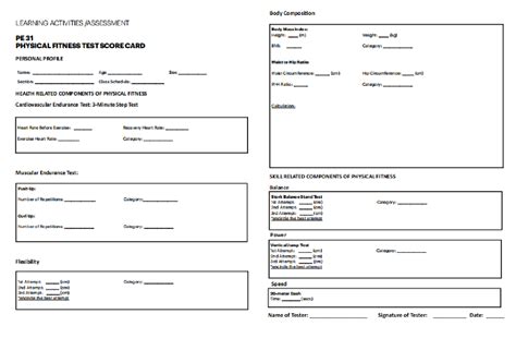 Unit 2 Pft Form Physical Fitness Test Form Fitness Exercise