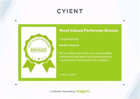 Madhu Goskula On Linkedin Received Most Valuable Performer Bronze Award