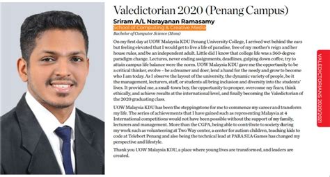Uowmalaysiakdu Valedictorian Sriram Ramasamy 16 Comments