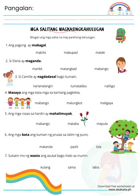 Mga Salitang Magkasingkahulugan Grade Reading Writing Sight Words The