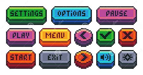 Interface Menu Pixel Buttons Retro Video Game Ui Navigation Panel 8 Bit Sprite Game App Icons