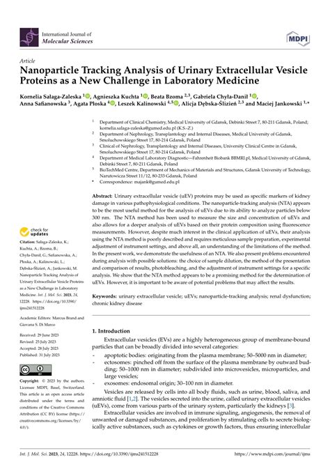 PDF Nanoparticle Tracking Analysis Of Urinary Extracellular Vesicle Proteins As A New