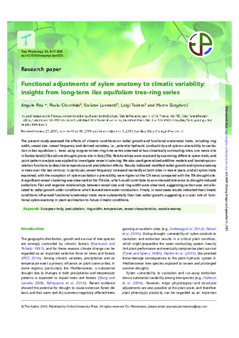 Pdf Functional Adjustments Of Xylem Anatomy To Climatic Variability Insights From Long Term