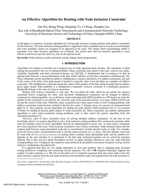 Pdf An Effective Algorithm For Routing With Node Inclusion Constraint