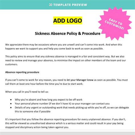 Sickness Absence Policy Template Modern Hr Uk