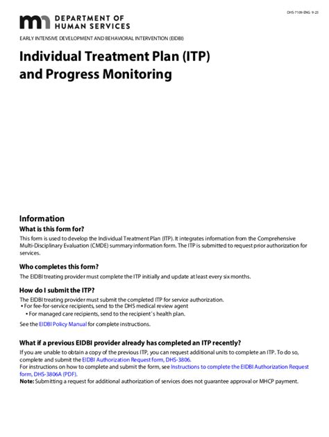 Dhs 7109 Eng Individual Treatment Plan Itp And Progress Monitoring Form