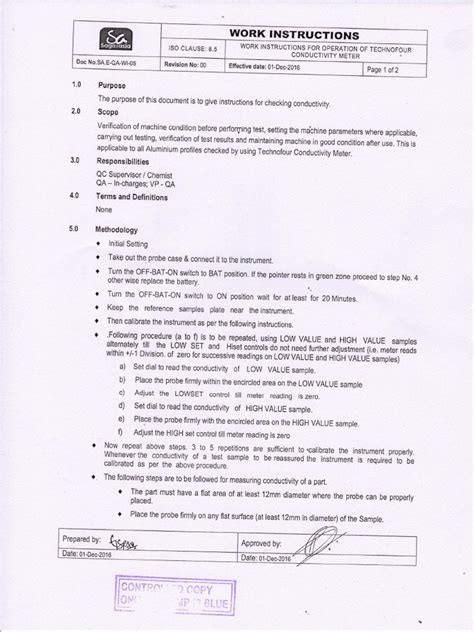 Sa E Qa Wi 05 Operation Of Technofour Conductivity Meter Pdf