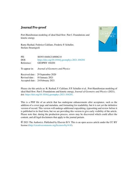 Pdf Port Hamiltonian Modeling Of Ideal Fluid Flow Part I Foundations And Kinetic Energy