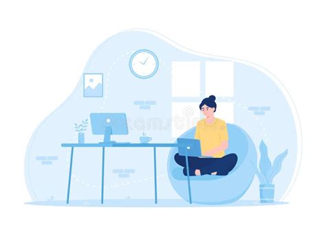 A Woman Analyzing Business Data From Home Concept Flat Illustration Stock Vector Illustration