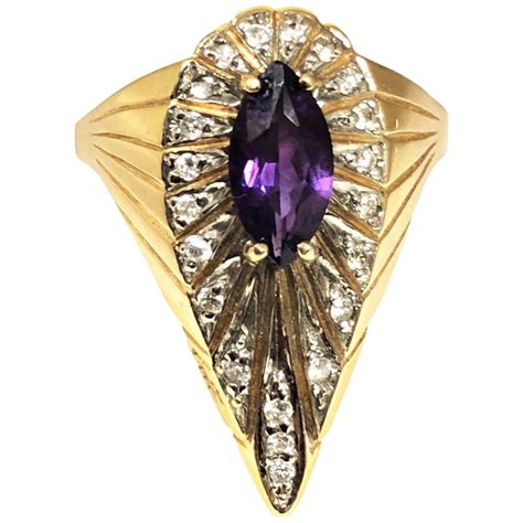 Erte Yellow Gold Diamond And Amethyst Peacock Ring At 1stdibs Erte