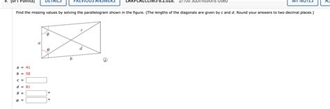 Solved Find The Missing Values By Solving The Parallelogram