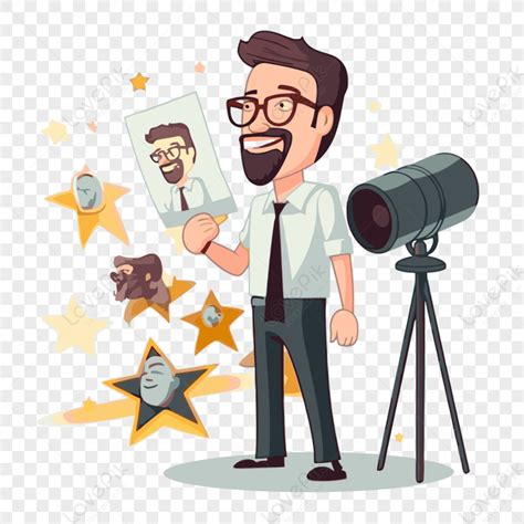 연예인처럼 옷을 입은 남자가 별 만화 옆에 서서 사진을 찍다 벡터 클립 아트 명성 Png 일러스트 무료 다운로드 Lovepik